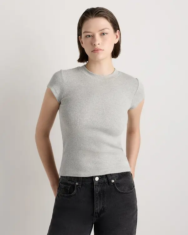 Quince Micro-rib Crewneck T-shirt - Heather Grey