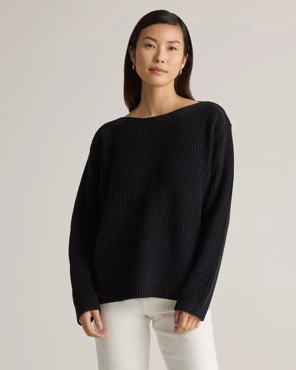 Quince Fisherman Boatneck Sweater - Black
