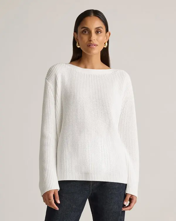 Quince Organic Cotton Fisherman Boatneck Sweater - Ivory