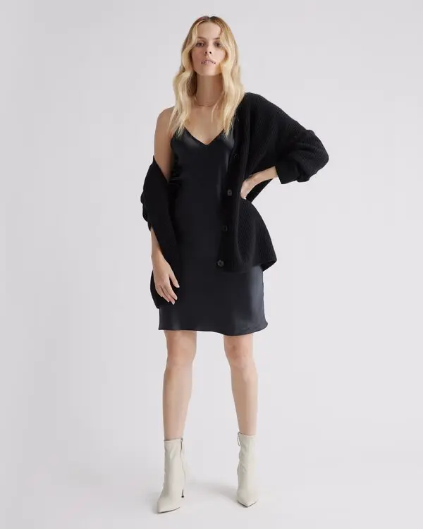Quince Mini Slip Dress - Black