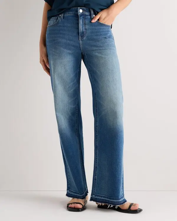 Quince Bella Stretch Wide Leg Jeans High Rise - Vintage Blue Released Hem