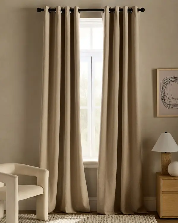 Quince European Linen Grommet Room Darkening Curtain Single Panel - Flax