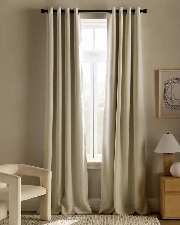 Quince European Linen Grommet Room Darkening Curtain Single Panel - Ivory