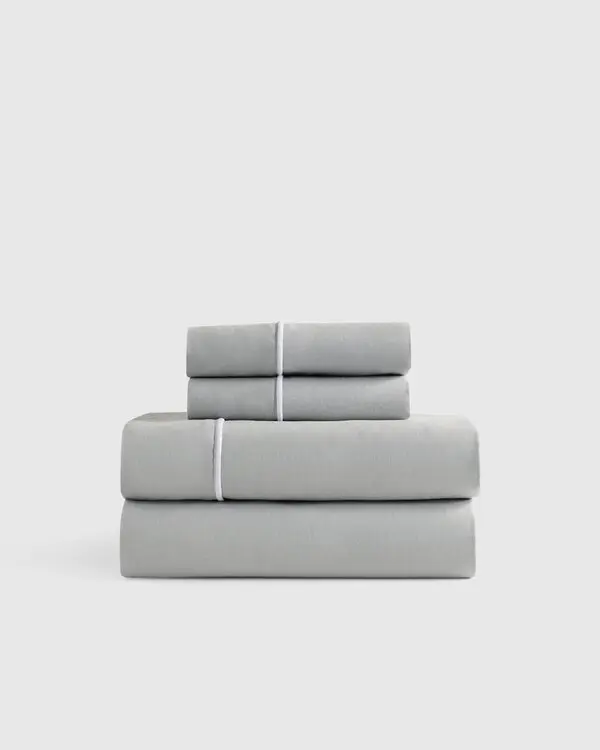 Quince European Linen Piped Sheet Set - Mist/white