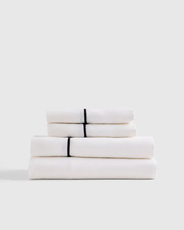 Quince European Linen Piped Sheet Set - White/black