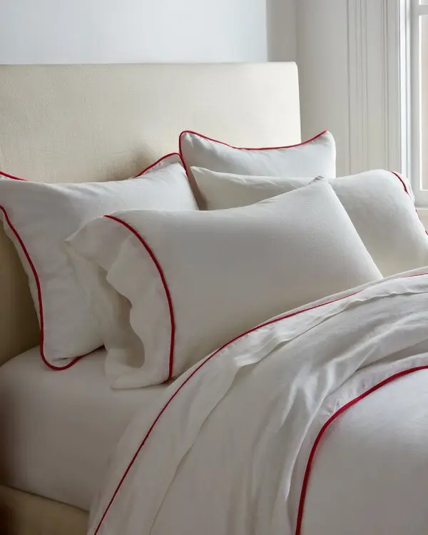 Quince European Linen Piped Sheet Set - White/cherry