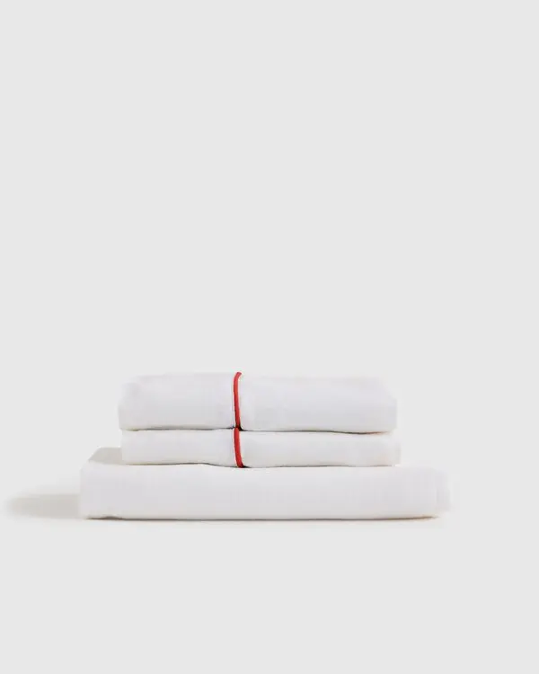 Quince European Linen Piped Sheet Set - White/cherry