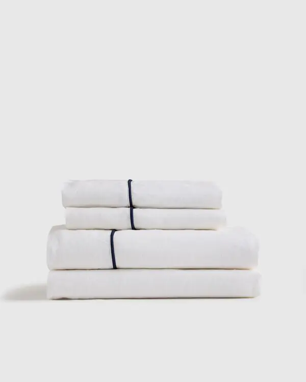 Quince European Linen Piped Sheet Set - White/navy