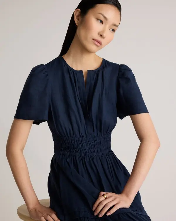Quince European Linen Maxi Dress - Deep Navy