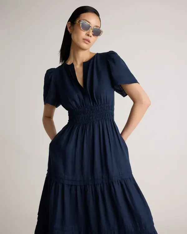 Quince European Linen Maxi Dress - Deep Navy