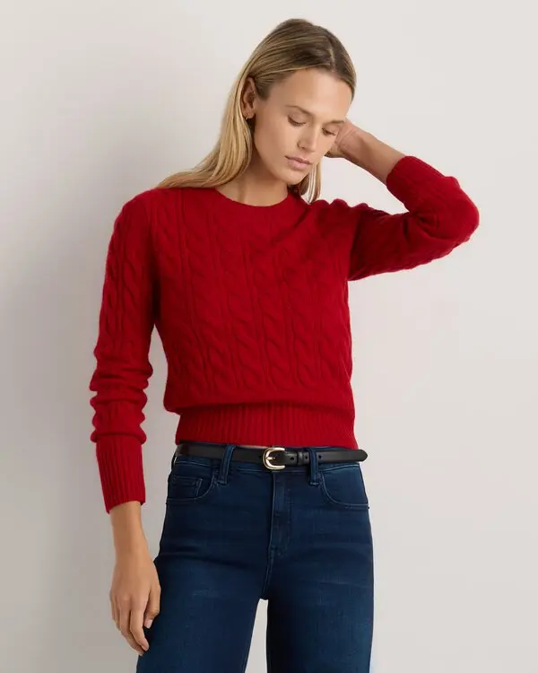 Quince Cashmere Shrunken Cable Crewneck Sweater - Varsity Red