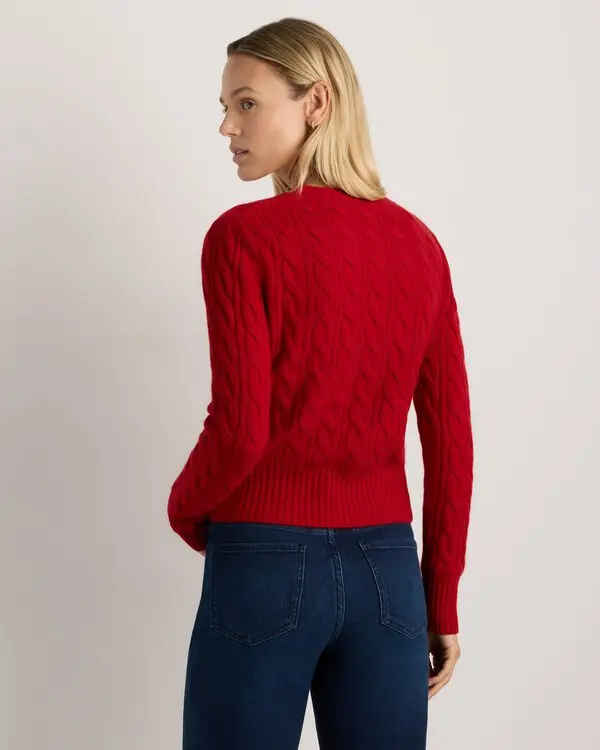 Quince Cashmere Shrunken Cable Crewneck Sweater - Varsity Red
