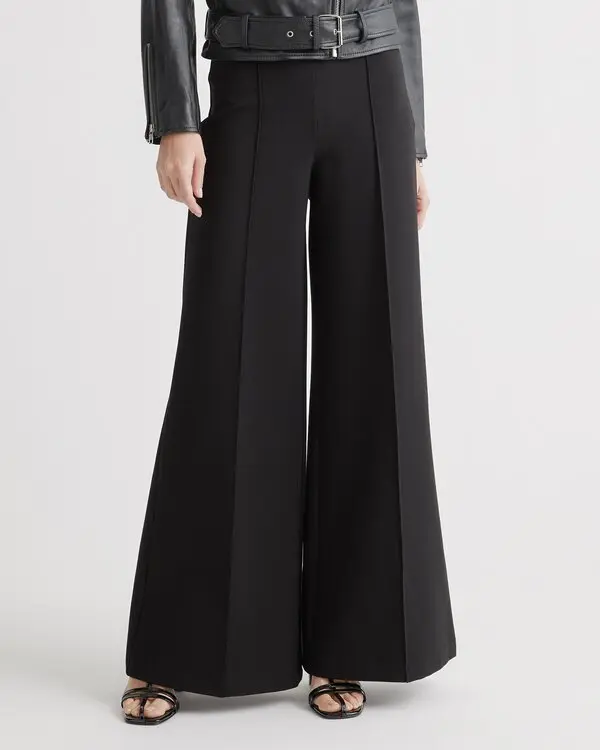 Quince Ultra-stretch Ponte Super Wide Leg Pants - Black