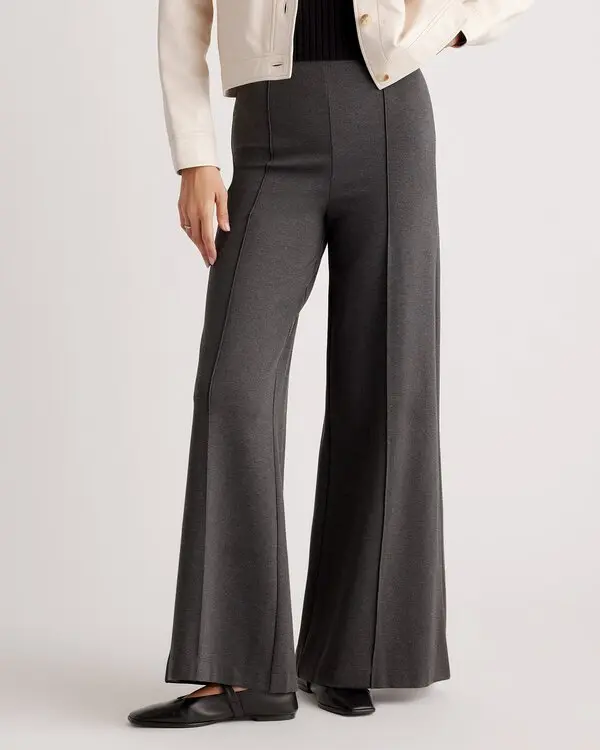 Quince Ultra-stretch Ponte Super Wide Leg Pants - Charcoal