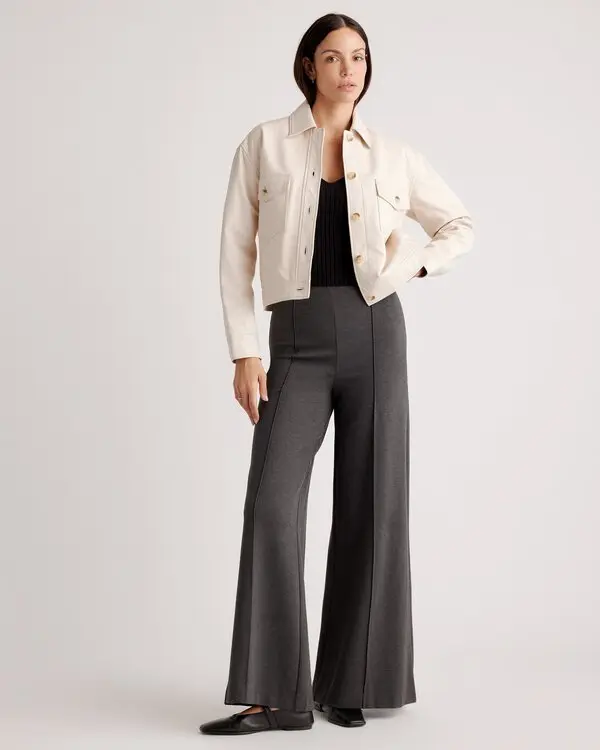 Quince Ultra-stretch Ponte Super Wide Leg Pants - Charcoal