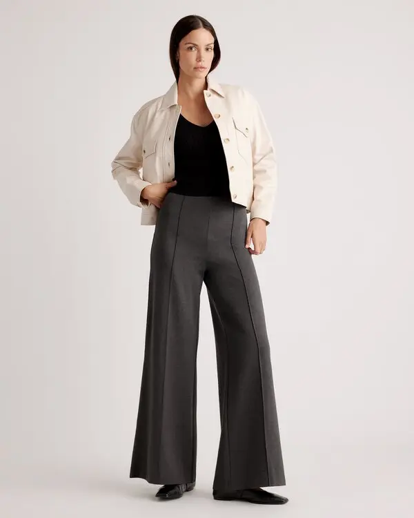 Quince Ultra-stretch Ponte Super Wide Leg Pants - Charcoal