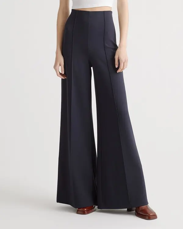 Quince Ultra-stretch Ponte Super Wide Leg Pants - Navy