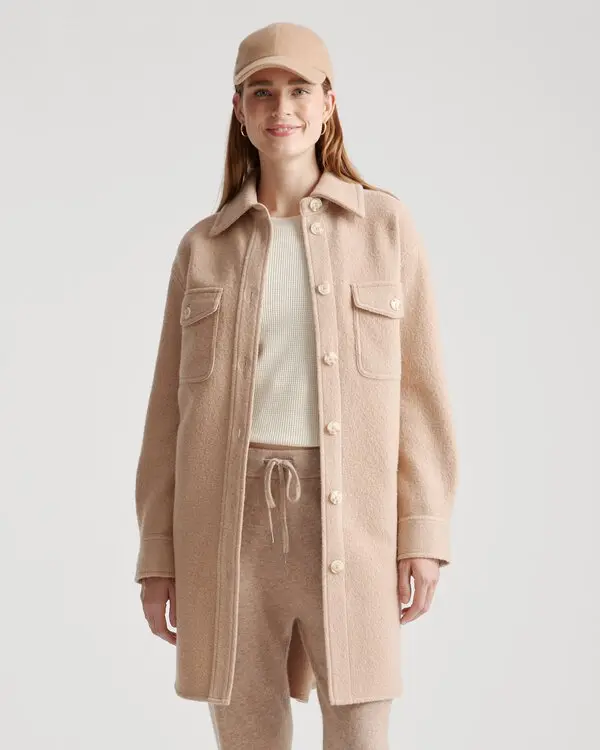 Quince 100% Merino Wool Long Shirt Jacket - Camel