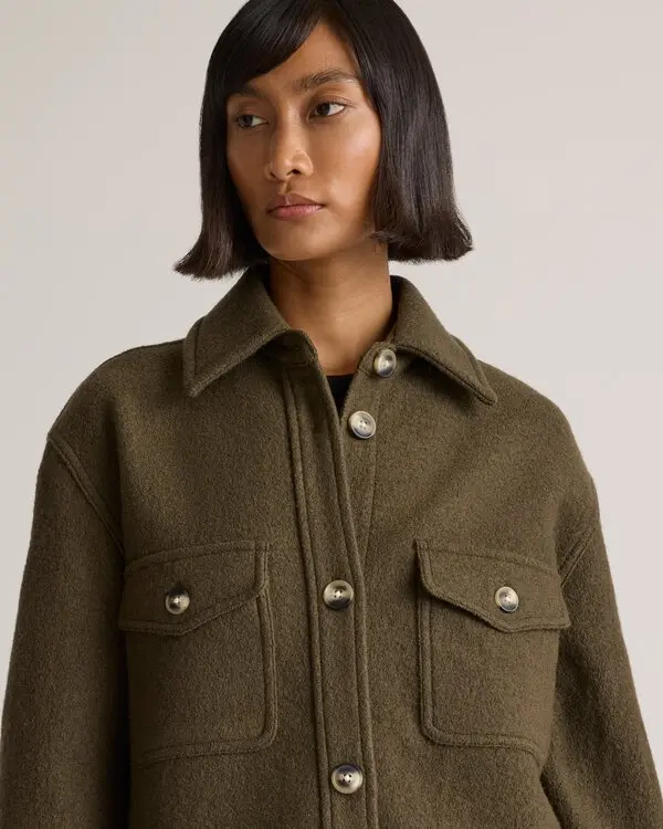 Quince 100% Merino Wool Long Shirt Jacket - Olive Grove