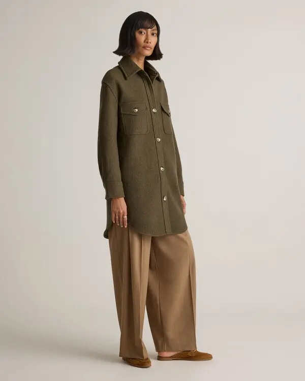 Quince 100% Merino Wool Long Shirt Jacket - Olive Grove