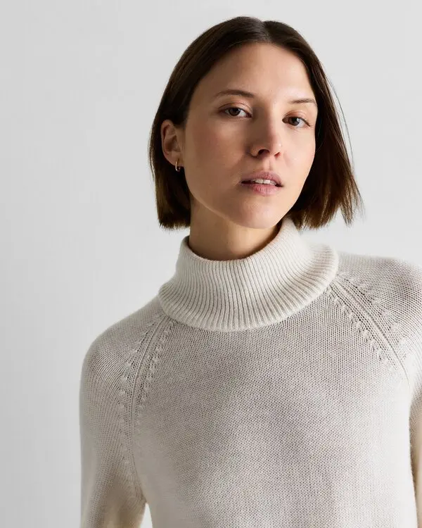 Quince Australian Merino Wool Cropped Mock Neck Sweater - Heather Bone