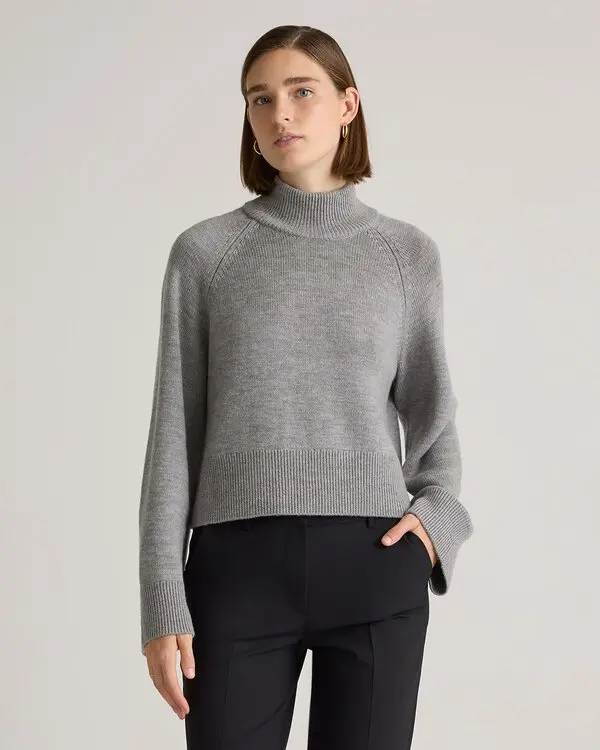 Quince Australian Merino Wool Cropped Mock Neck Sweater - Heather Grey