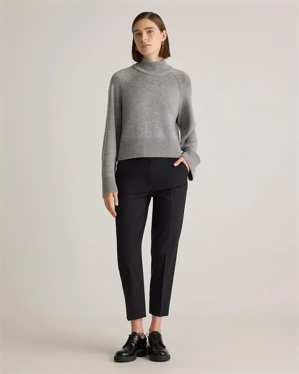 Quince Australian Merino Wool Cropped Mock Neck Sweater - Heather Grey