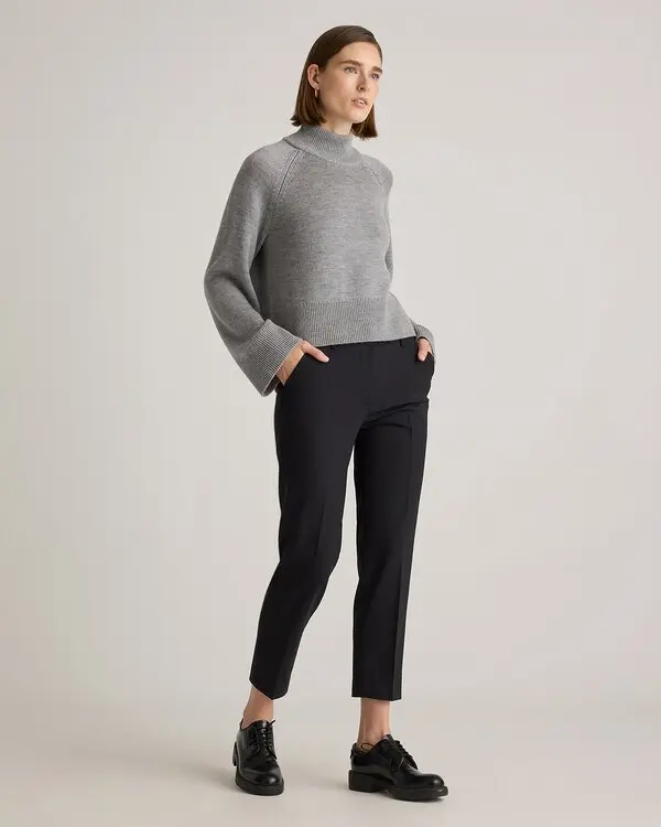 Quince Australian Merino Wool Cropped Mock Neck Sweater - Heather Grey