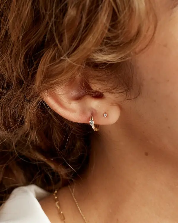Quince 14k Gold Gemstone Mini Hoop Earring - White Sapphire