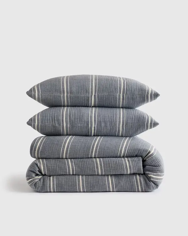 Quince Gauze Duvet Cover Set - Denim Stripe