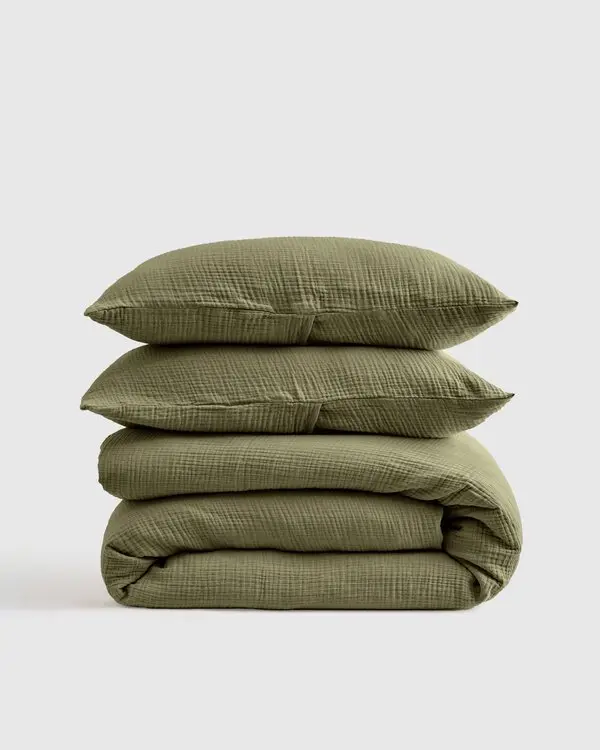 Quince Gauze Duvet Cover Set - Olive