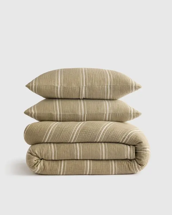 Quince Gauze Duvet Cover Set - Sage Stripe