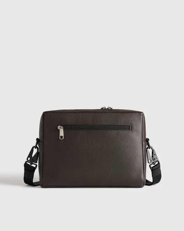Quince Italian Leather Crossbody Messenger Bag - Hickory