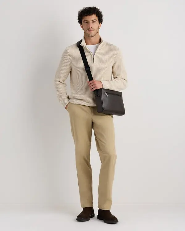 Quince Italian Leather Crossbody Messenger Bag - Hickory