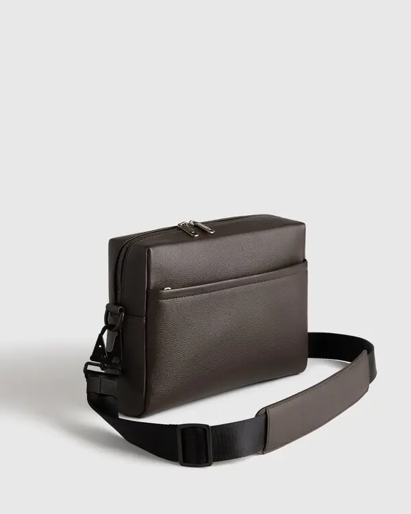 Quince Italian Leather Crossbody Messenger Bag - Hickory