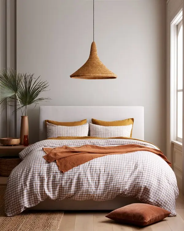 Quince European Linen Gingham Deluxe Bedding Bundle - Cafe