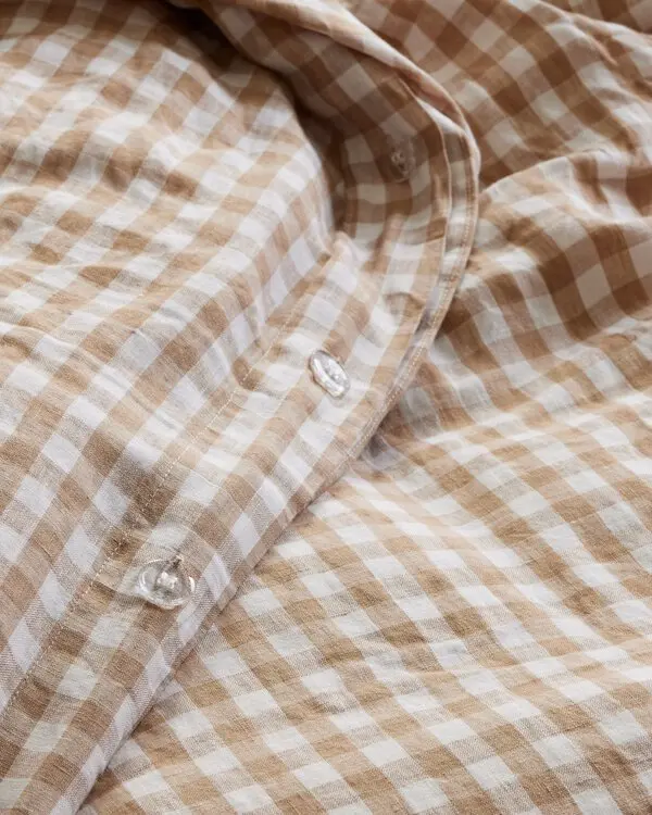 Quince European Linen Gingham Deluxe Bedding Bundle - Cafe
