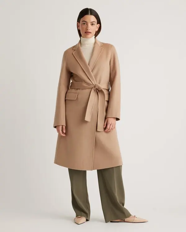 Quince 100% Mongolian Cashmere Double-faced Wrap Coat - Camel