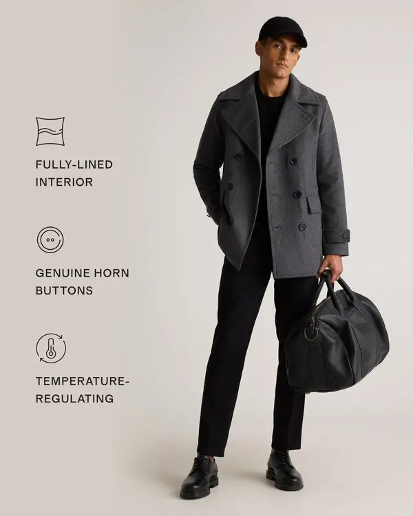 Quince Italian Wool Pea Coat - Heather Charcoal