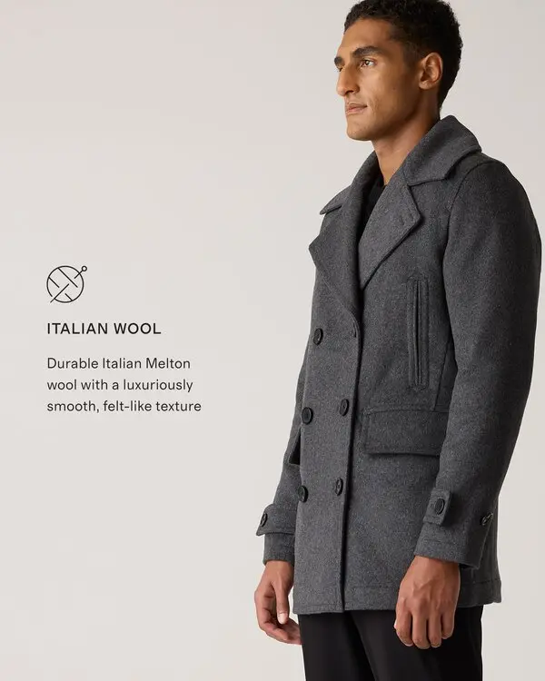 Quince Italian Wool Pea Coat - Heather Charcoal