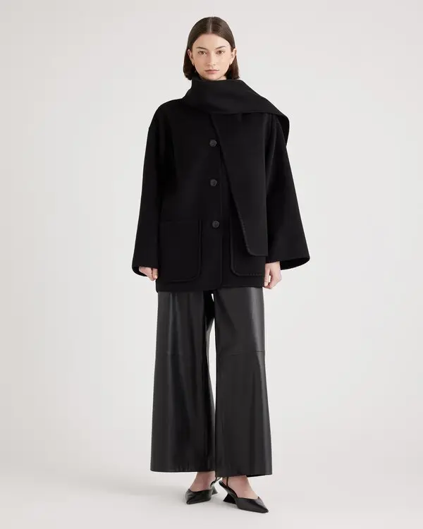 Quince Double-faced Merino Wool Scarf Coat - Black