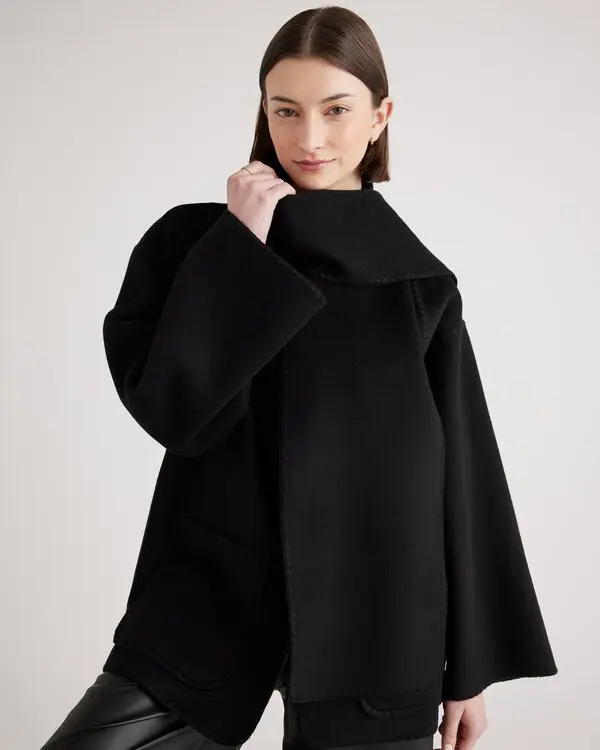 Quince Double-faced Merino Wool Scarf Coat - Black