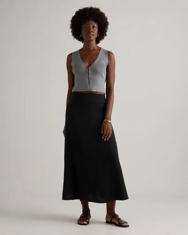 Quince Lightweight Crepe Slip Skirt - True Black