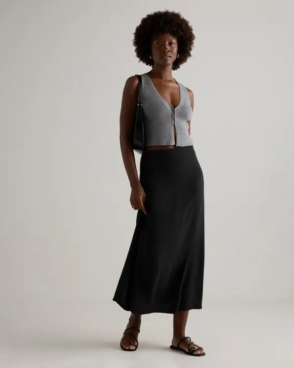 Quince Lightweight Crepe Slip Skirt - True Black