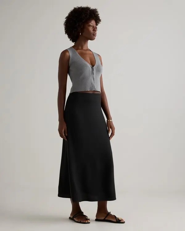 Quince Lightweight Crepe Slip Skirt - True Black