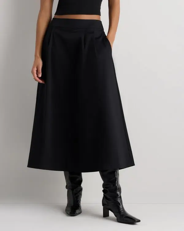 Quince Sateen A-line Midi Skirt - True Black