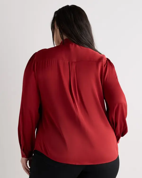 Quince Washable Stretch Silk Tie Neck Blouse - Clay Red