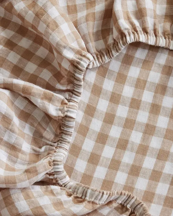 Quince European Linen Gingham Sheet Set - Cafe