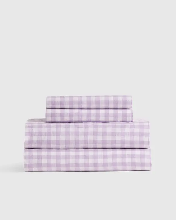 Quince European Linen Gingham Sheet Set - Lavender