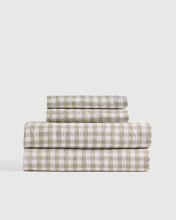 Quince European Linen Gingham Sheet Set - Willowleaf